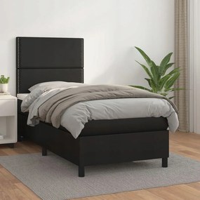 Box Spring Postel S Matrací Umělá Kůže Černá Hladké s hřebíky 90 x