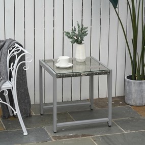 Zahradní stolek Outsunny® s tvrzeným sklem, polyratanem a hliníkem, odolný proti povětrnostním vlivům a moderní pro zahradu, balkon, terasu