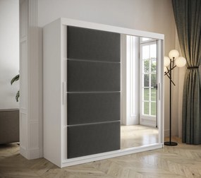 Šatní skřín Tempica 200cm se zrcadlem, bílá/šedý panel