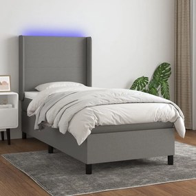 Box spring postel s matrací a LED tmavě šedá 100x200 cm textil 3138134