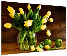 Obraz žlutých tulipánů ve váze (90x60 cm)