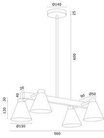 Argon 1774 - Lustr na tyči AVALONE 4xE27/15W/230V černá/zlatá