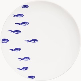 Ručně vyrobený mělký talíř Blauer Fischschwarm