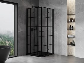 Mexen Mist-F Duo, skládací sprchový kout 70 x 70 cm, čiré sklo-černá mřížka, 8A6-070L-070P-70-77