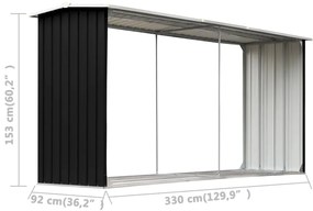 vidaXL Zahradní kůlna na dříví pozinkovaná ocel 330x92x153 cm antracit