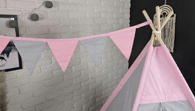 Dětský stan TEEPEE (TÝPÍ) ANIMALS s doplňky - PLAMEŇÁK A KAMARÁDI - šedý/růžový