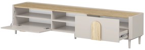 TV stolek Amilio 220 cm na nožkách - kašmírová / dub olejovaný / úchytky dub světlý