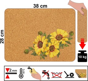 PokojovaDekorace.cz, Korkové prostírání s potiskem - 502, kytky, 38x28 cm, 1 ks