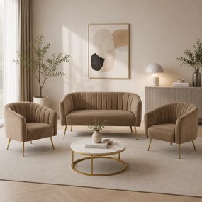 Designový 2-sed, hnědá Velvet látka/gold chrom-zlatý, BAGY