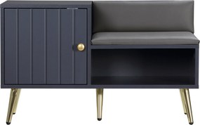 HOMCOM Šatní lavice Botník v art deco stylu, syntetický povrch, zlatá ocel, rozměry 80 x 33 x 49 cm, šedá