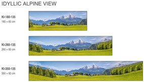 DIMEX | Fototapeta do kuchyně Alpský pohled KI-260-135 | 260 x 60 cm | zelená, modrá, bílá, hnědá