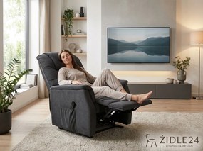 Elektrické polohovací TV křeslo SAGA - šedá látka