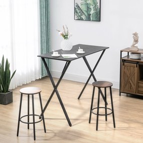 HOMCOM Moderní barová plocha v industriálním stylu, vysoký kuchyňský stůl s dřevem s mramorovým efektem a ocelí, 120 x 60 x 102 cm, černý