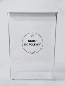 NUDLE DO POLÉVKY  – průhledná samolepka na dózu, tučné písmo, 5 cm | DomaLEP