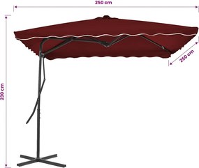 Zahradní slunečník s ocelovou tyčí bordó 250 x 250 x 230 cm 312514