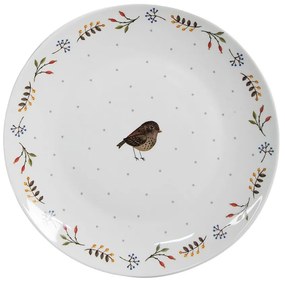 Bílý keramický dezertní talíř s motivem ptáčka Moineau - Ø 20*2 cm