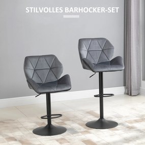 HOMCOM Barová židle 2ks set, čalouněný barový stolek s kovovou konstrukcí, opěradlo, sametový vzhled, výškově nastavitelný, 360° otočný