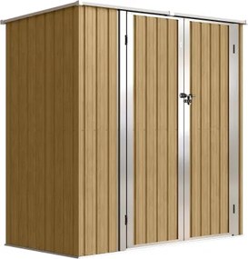 Outsunny kovová zahradní kůlna pro venkovní použití 1,37 m² 163x89x163 cm se šikmou střechou, dveře s pojistkou a rukavice, hnědá