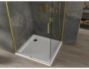 Mexen Omega posuvný sprchový kout 100 x 100 cm, 8mm sklo, zlatý profil-čiré sklo + slim sprchová vanička 5cm, 825-100-100-50-00-4010