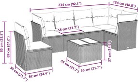 7dílná zahradní sedací souprava s poduškami černá polyratan 3249545