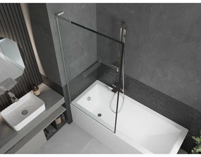 Mexen Next L, 1-křídlová vanová zástěna 90 x 150 cm, 6mm čiré sklo-černý vzor, ​​6mm čiré sklo, profil broušená ocel, 895-090-000-03-70-97