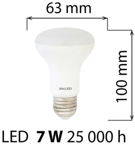 LED žárovka E27 McLED R63 7W (60W) teplá bílá (2700K), reflektor 120° ML-318.004.87.0