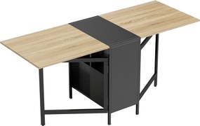 HOMCOM Skládací stůl, jídelní stůl, odkládací stolek, dub, kovový rám, kuchyň, obývací pokoj, tmavé dřevo + černá