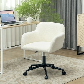 HOMCOM Otočná kancelářská židle na kolečkách, židle ke stolu, fleecová látka, pěna, výškově nastavitelná, home office, krémově bílá