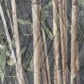 Ozdobný paraván, Bambusové stonky v hnědé barvě - 110x170 cm, třídílný, obustranný paraván 360°