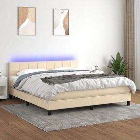 Box Spring Postel S Matrací A Led Textil Krémová Blok se čtverci 180 x 20