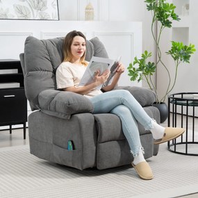 HOMCOM Relaxační křeslo s masážní funkcí, funkce ležení, otočné masážní křeslo, 4 boční kapsy a dálkové ovládání, tmavě šedá
