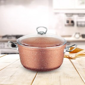 Růžový hliníkový hrnec s poklicí Güral Porselen Classic, ø 26 cm