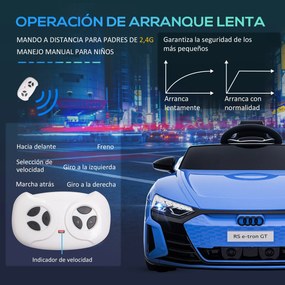 HOMCOM Elektrické auto pro děti +3 roky Audi RS e-tron GT 12V s dálkovým ovládáním, LED světlomety, houkačka, hudba, USB a otevírání dveří 3-5 km/h M…