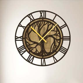 dřevo života Nástěnné hodiny STROM ČASU Zvolte barvu dekoru: Wenge-Dub zlatý, Velikost hodin: 40x40, Barva ručiček: Zlaté