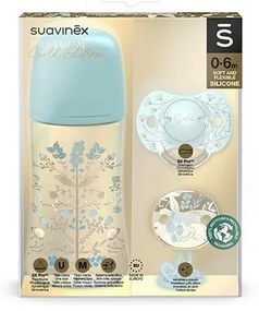 Suavinex Set láhev 270 ml+šidítko+klip Gold Modrá