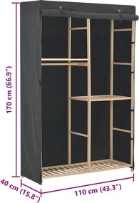 Šatní skříň se 3 policemi šedá 110 x 40 x 170 cm textil 248188