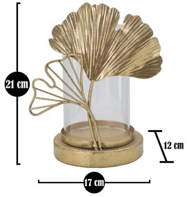 Zlatý stojan na svíčku Mauro Ferretti Leaf, 17x12x21 cm