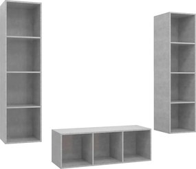 3dílný set TV skříněk betonově šedý dřevotříska 3079758