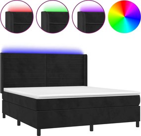 Box spring postel s matrací a LED černá 160x200 cm samet 3139633