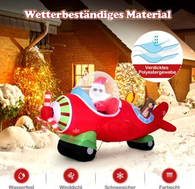 Costway 220 cm Nafukovací Santa Claus v letadle a dárková krabička a LED světla