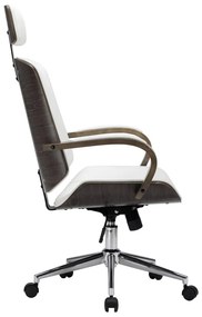 vidaXL Otočná kancelářská židle s opěrkou hlavy bílá umělá kůže ohýbané dřevo