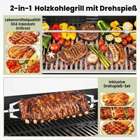 Costway Gril na dřevěné uhlí venkovní přenosný kempingový gril s integrovaným