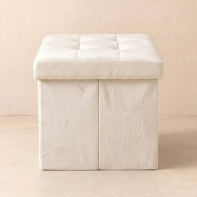 Puf s úložným prostorem, sametový, skládací, 38 × 38 × 38 cm, béžový