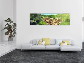 Obraz jezera v Seychelské džungli (170x50 cm)