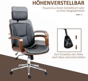Ergonomická kancelářská židle Vinsetto s otočnou deskou a PU koženým potahem, s odnímatelným opěradlem, nastavitelnou výškou a naklápěcí funkcí 63x62…