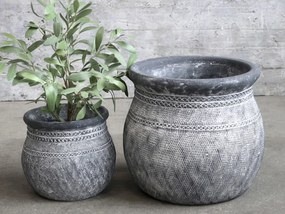 Šedý antik cementový obal na květináč se vzorem Cholet L - Ø 32*29cm