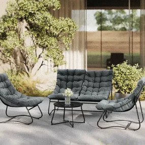 Outsunny 4dílná zahradní lounge souprava s 8 cm tlustými polštáři, venkovní nábytek z oceli a prodyšného textilenu, šedá