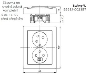 ABB Swing dvojzásuvka jasně bílá 5593J-C02357 B1 s přepěťovou ochranou