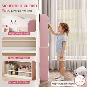 AIYAPLAY nástěnný dětský regál, 4 patra, růžový motiv cukrové vaty – organizér knih a hraček