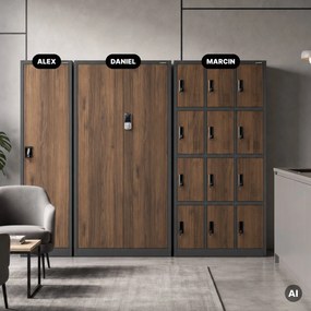 Kovová kancelářská skříň se zámkem na kód antracitová, ořech, 900x1850x400 mm: DANIEL Eco Design